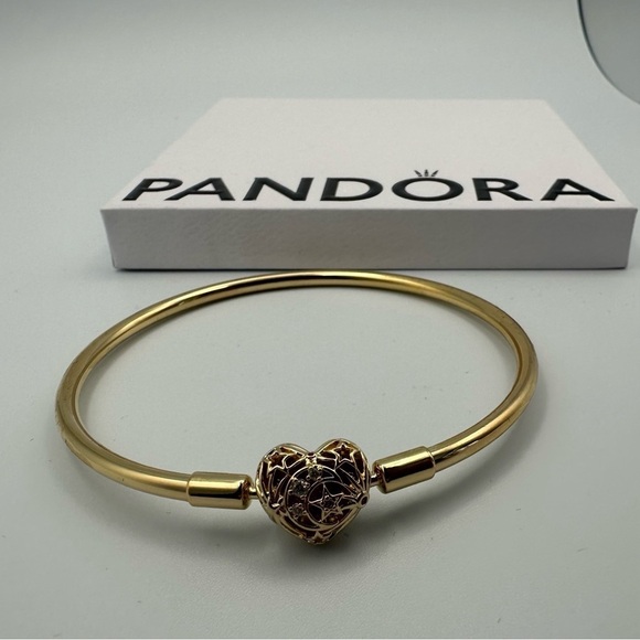 Pandora | Jewelry | Pandora Celestial Heart Clasp Bangle And Pink ...